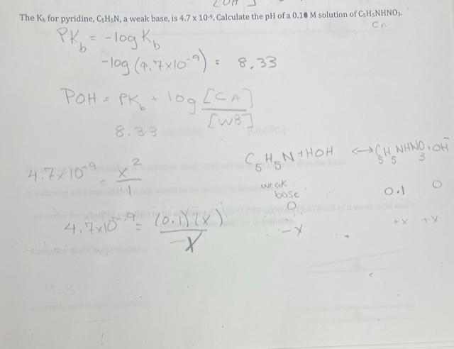 Solved The Kb for pyridine, C5H5 N, a weak base, is | Chegg.com