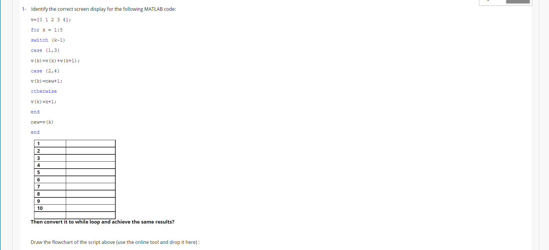 Solved 1. Identify the correct screen display for the | Chegg.com