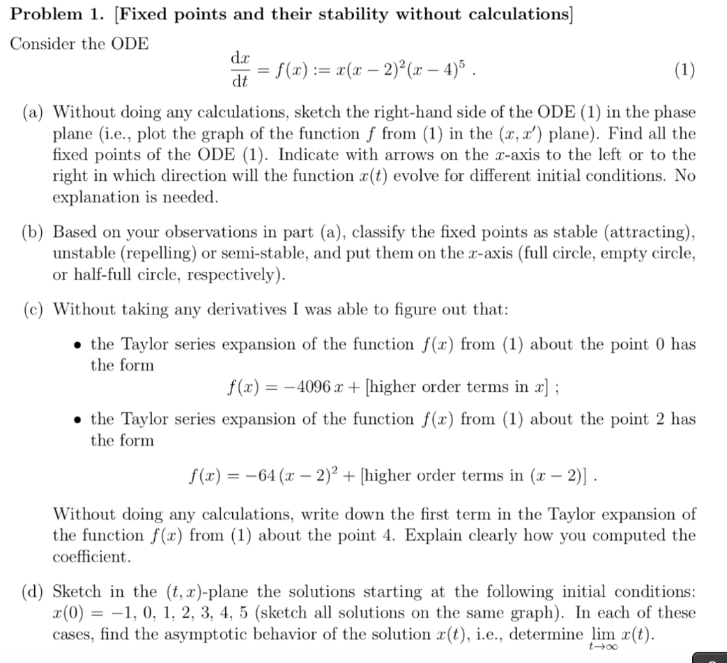 Solved Problem 1. (Fixed points and their stability without | Chegg.com