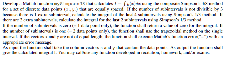 Use mySimpson13 function below for Simpson's 1/3 | Chegg.com
