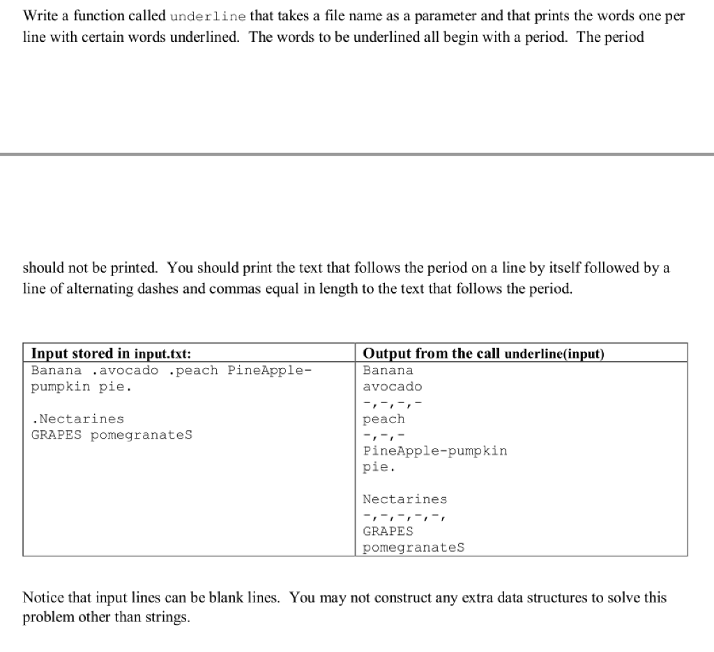 Solved Write a function called underline that takes a file | Chegg.com