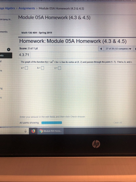 Solved ege Algebra > Assignments>Module 05A Homework (4.3 & | Chegg.com