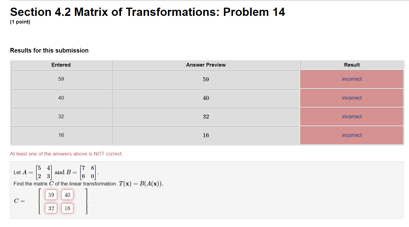 Solved Section 4.2 Matrix of Transformations: Problem 14 ( 1 | Chegg.com