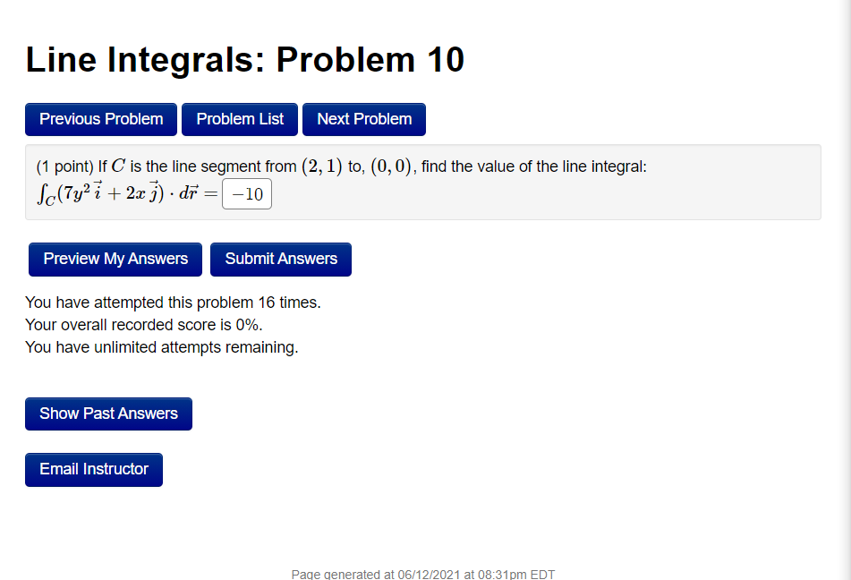 Solved Line Integrals: Problem 10 Previous Problem Problem | Chegg.com