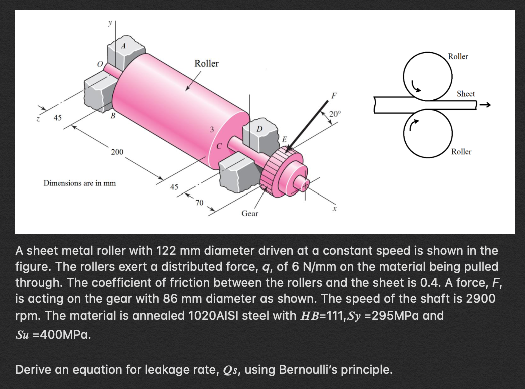 Roller Roller Sheet 20° 45 200 Roller Dimensions are | Chegg.com