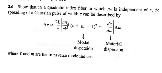 Solved 3.6 Show that in a quadratic index fiber in which n2 | Chegg.com