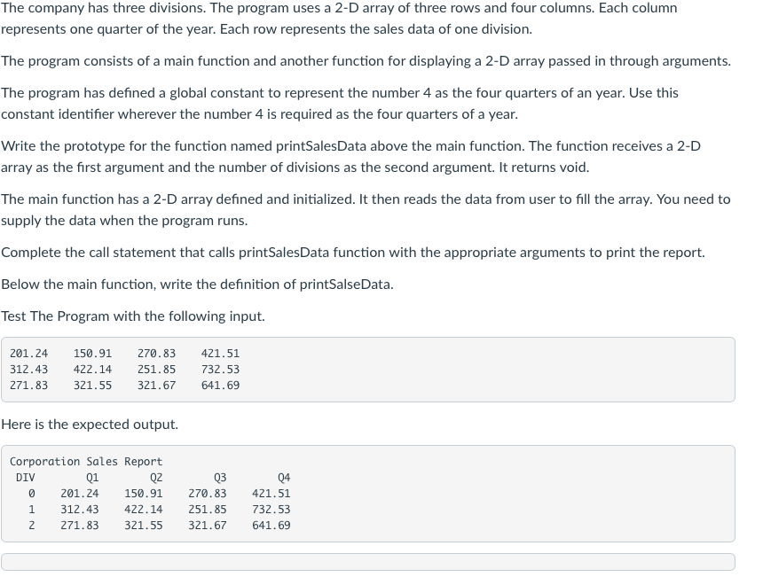 Solved The company has three divisions. The program uses a | Chegg.com