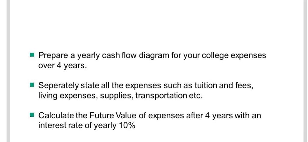 Solved - Prepare a yearly cash flow diagram for your college | Chegg.com