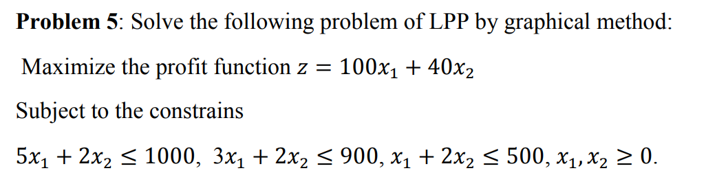 Solved Problem 5: Solve the following problem of LPP by | Chegg.com