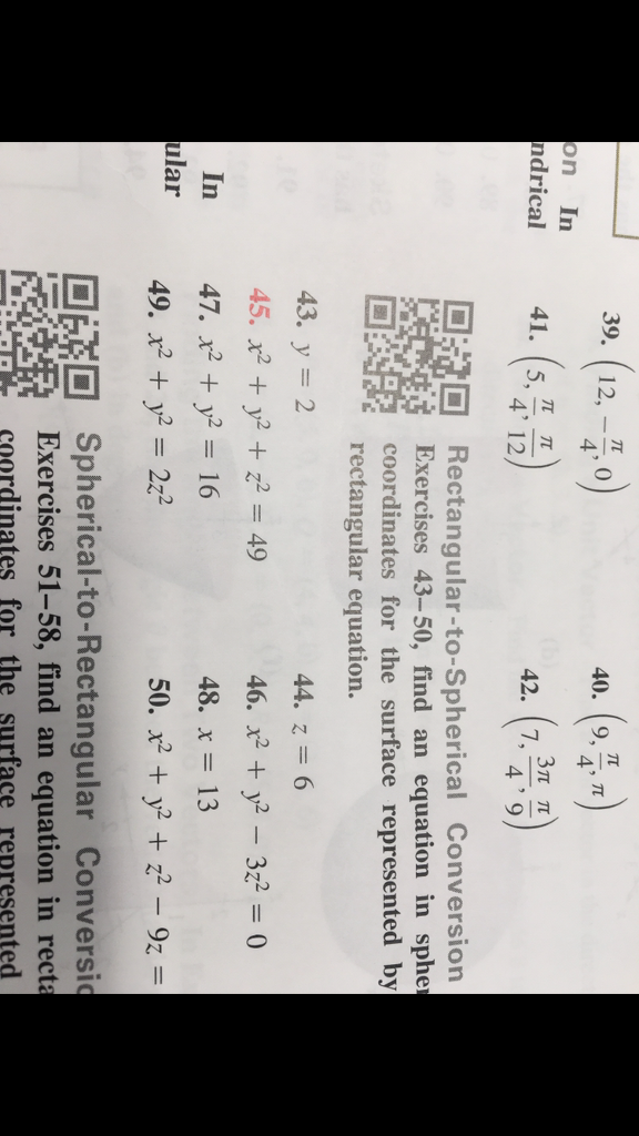 Solved 39. (12,-,o) 41. (5. 40, (9.59 on In 3π π 4'9 ndrical | Chegg.com