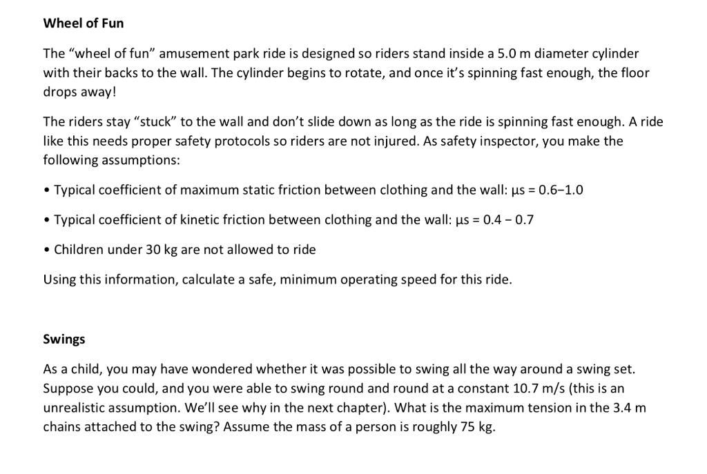 Solved The "wheel of fun" amusement park ride is designed so | Chegg.com