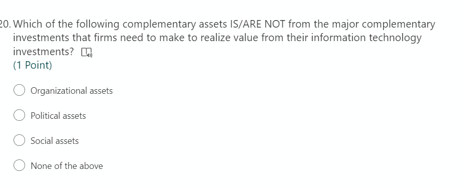 Solved 20. Which of the following complementary assets | Chegg.com