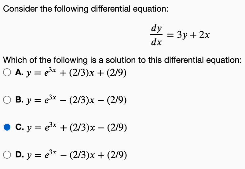 Solved Consider the following differential equation: dy dx - | Chegg.com