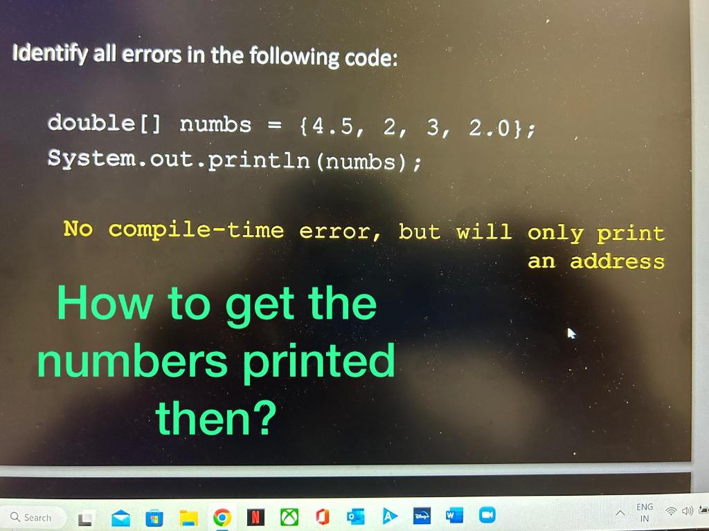 Solved Identify all errors in the following code: double[] | Chegg.com