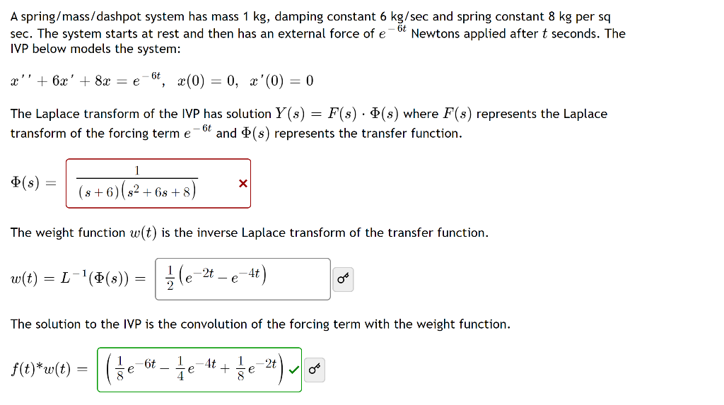 Solved Find the convolution e5#*e 22 A spring/mass/dashpot | Chegg.com
