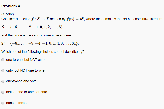 Solved Problem 4 (1 point) Consider a function f S T defined | Chegg.com