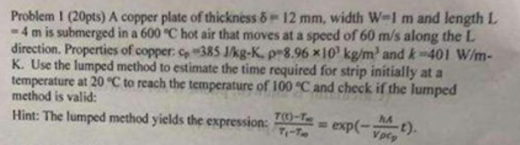Solved Problem I (20pts) A copper plate of thickness & 12 | Chegg.com