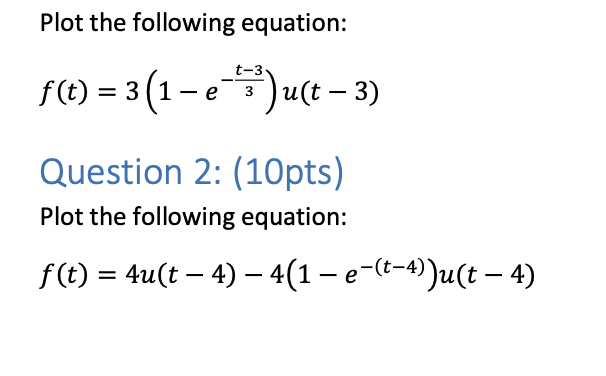 Solved Plot the following equation: t3 f(t) = 3(1-3)uct – 3) | Chegg.com