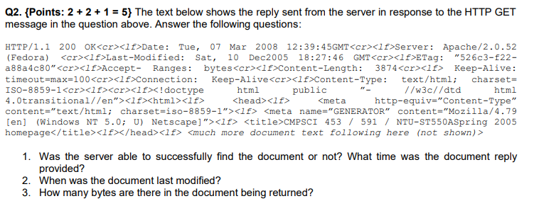 Solved Q2. {Points: 2 + 2 + 1 = 5} The text below shows the | Chegg.com
