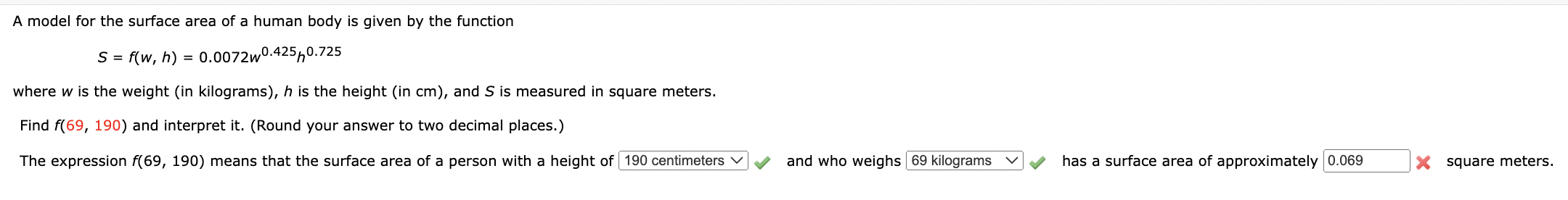 Solved A model for the surface area of a human body is given | Chegg.com