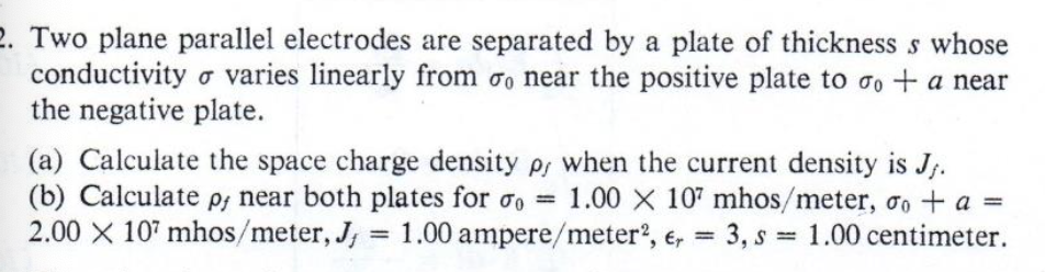 Solved 2. Two plane parallel electrodes are separated by a | Chegg.com