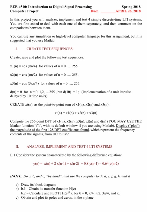 Solved EEE-4510: Introduction to Digital Signal Processing | Chegg.com