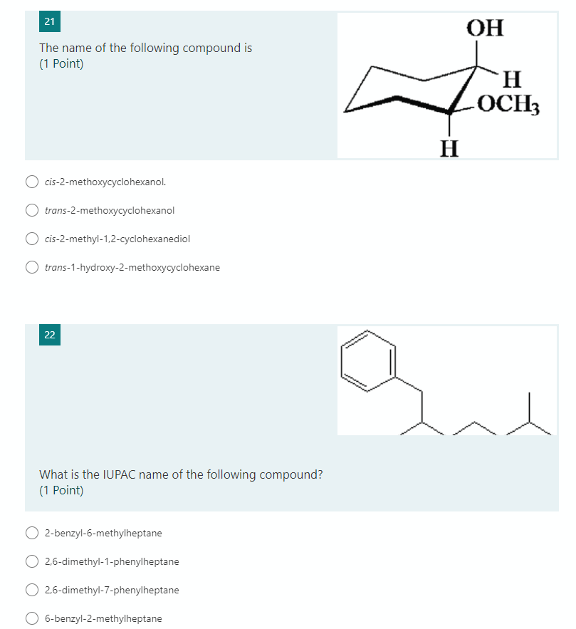 Solved 21 OH The name of the following compound is (1 Point) | Chegg.com