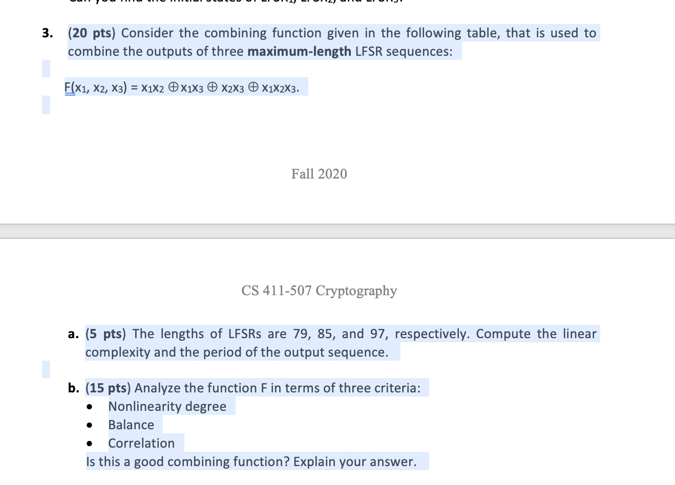 3. (20 pts) Consider the combining function given in | Chegg.com