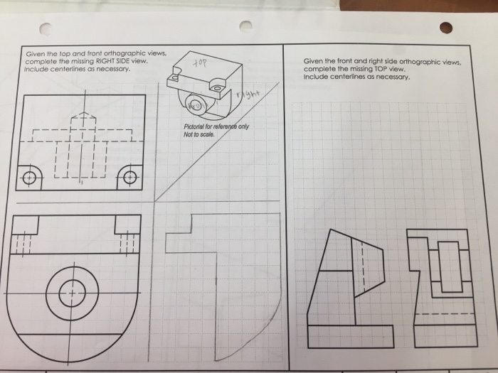 Solved Given the top and front orthographic views complete | Chegg.com