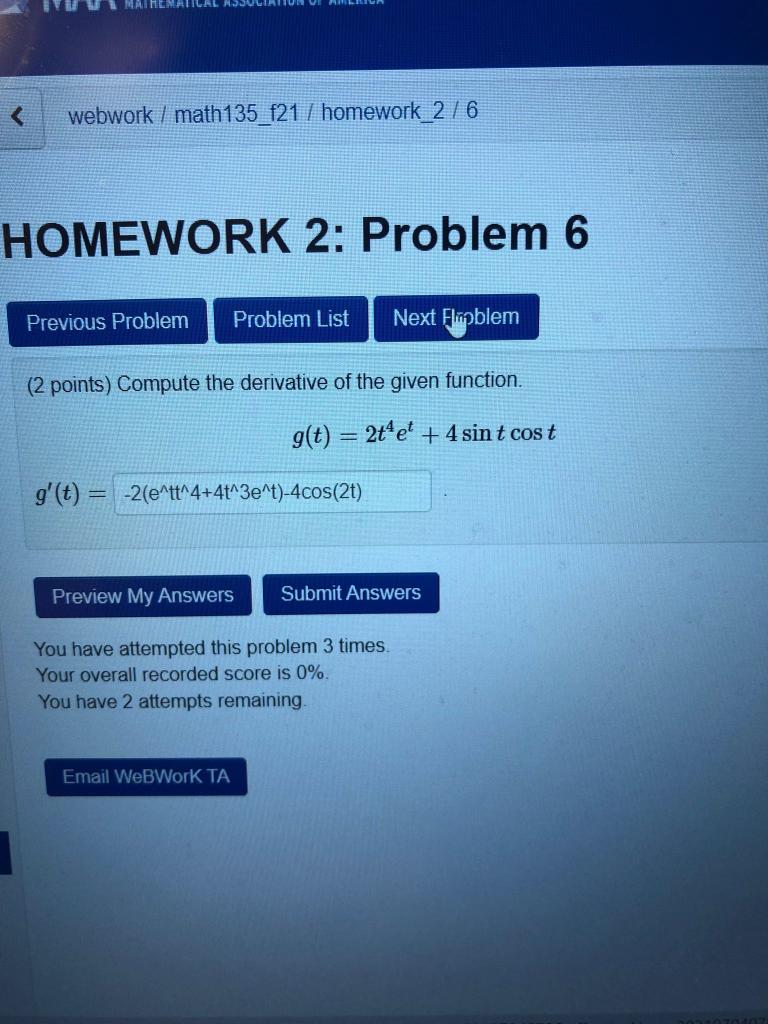 Solved webwork / math 135_f21 / homework_2 / 6 HOMEWORK 2: | Chegg.com
