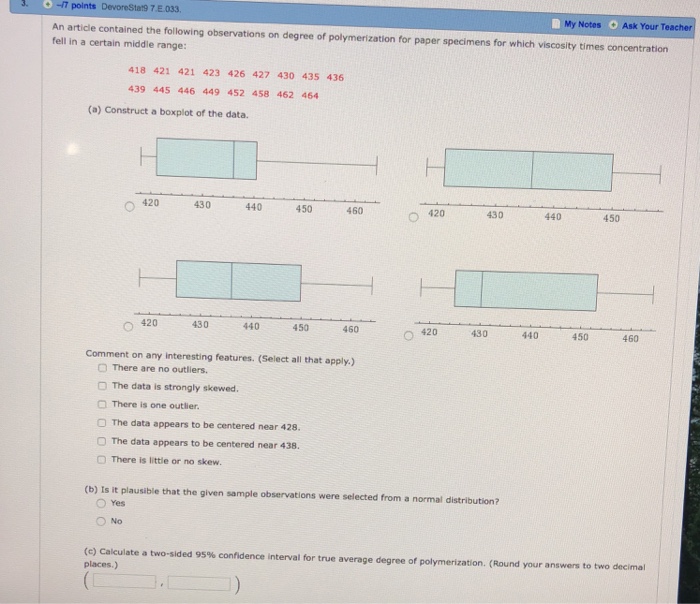 Solved 17 Points Devorestat9 7 E 033 My Notes Ask Your