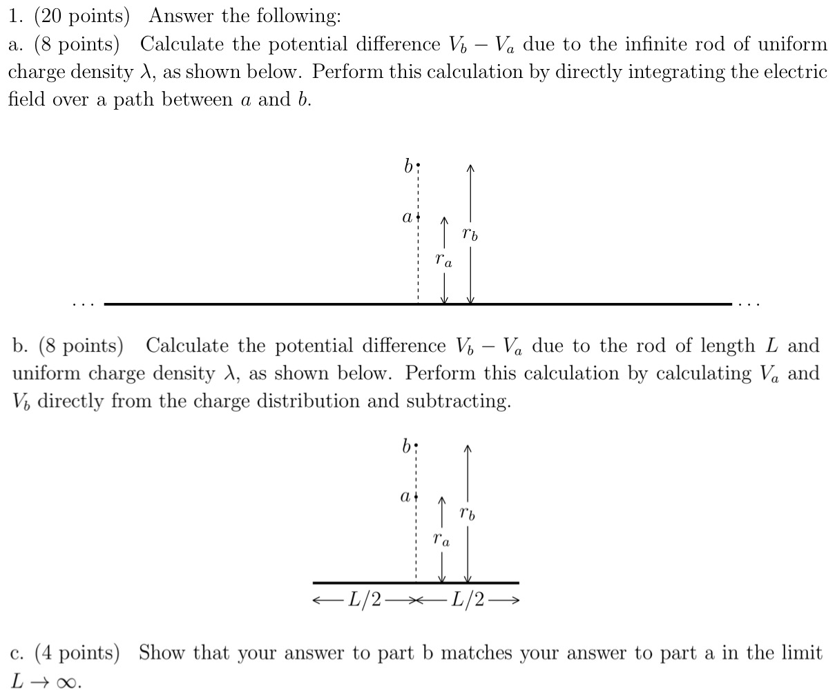 Solved b. (8 ﻿points) ﻿Calculate the potential difference | Chegg.com