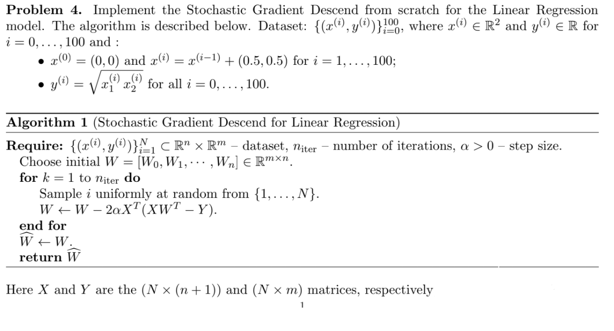 Solved Y E Problem 4. Implement the Stochastic Gradient | Chegg.com