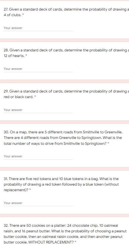 Solved 27. Given a standard deck of cards, determine the | Chegg.com