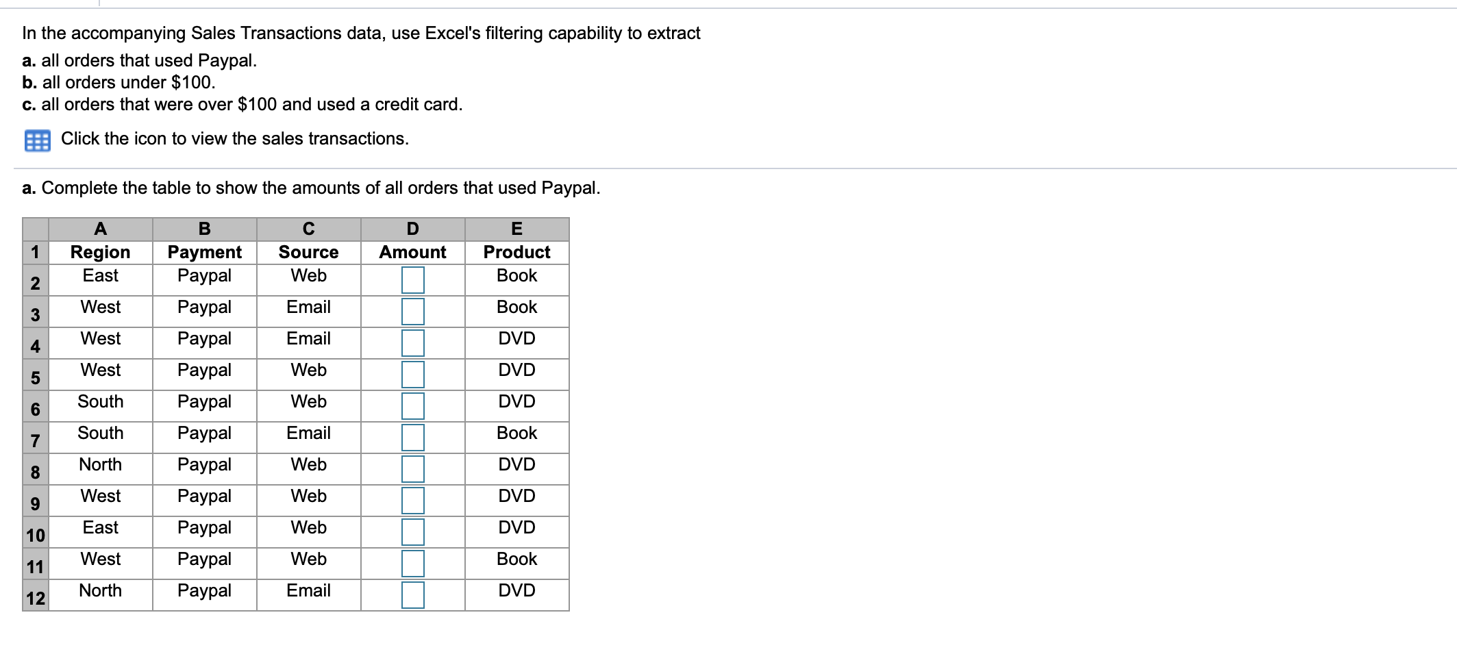 Solved In the accompanying Sales Transactions data, use | Chegg.com