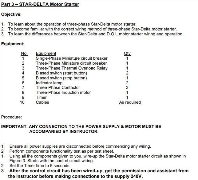 Solved Part 3-STAR-DELTA Motor Starter Objective: 1. To | Chegg.com