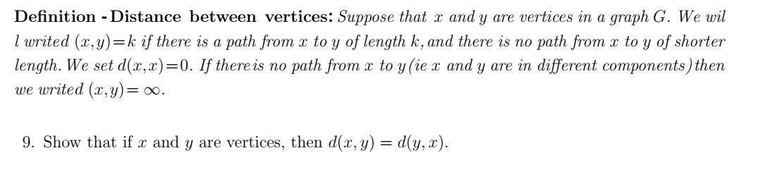 Solved Definition - Distance between vertices: Suppose that | Chegg.com