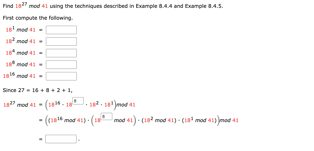 Solved Find 1827 Mod 41 Using The Techniques Described In 