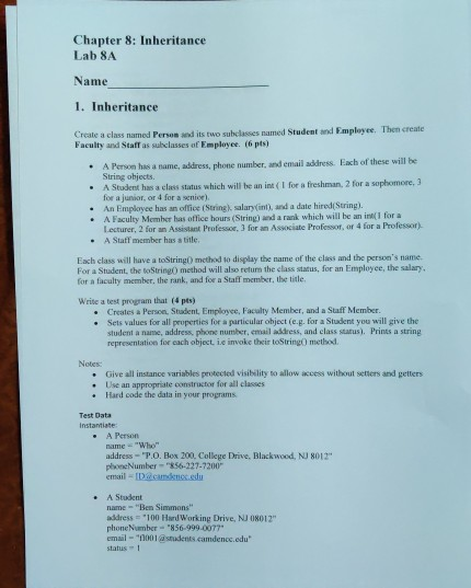 Solved Chapter 8 Inheritance Lab 8a Name 1 Inheritance 5693