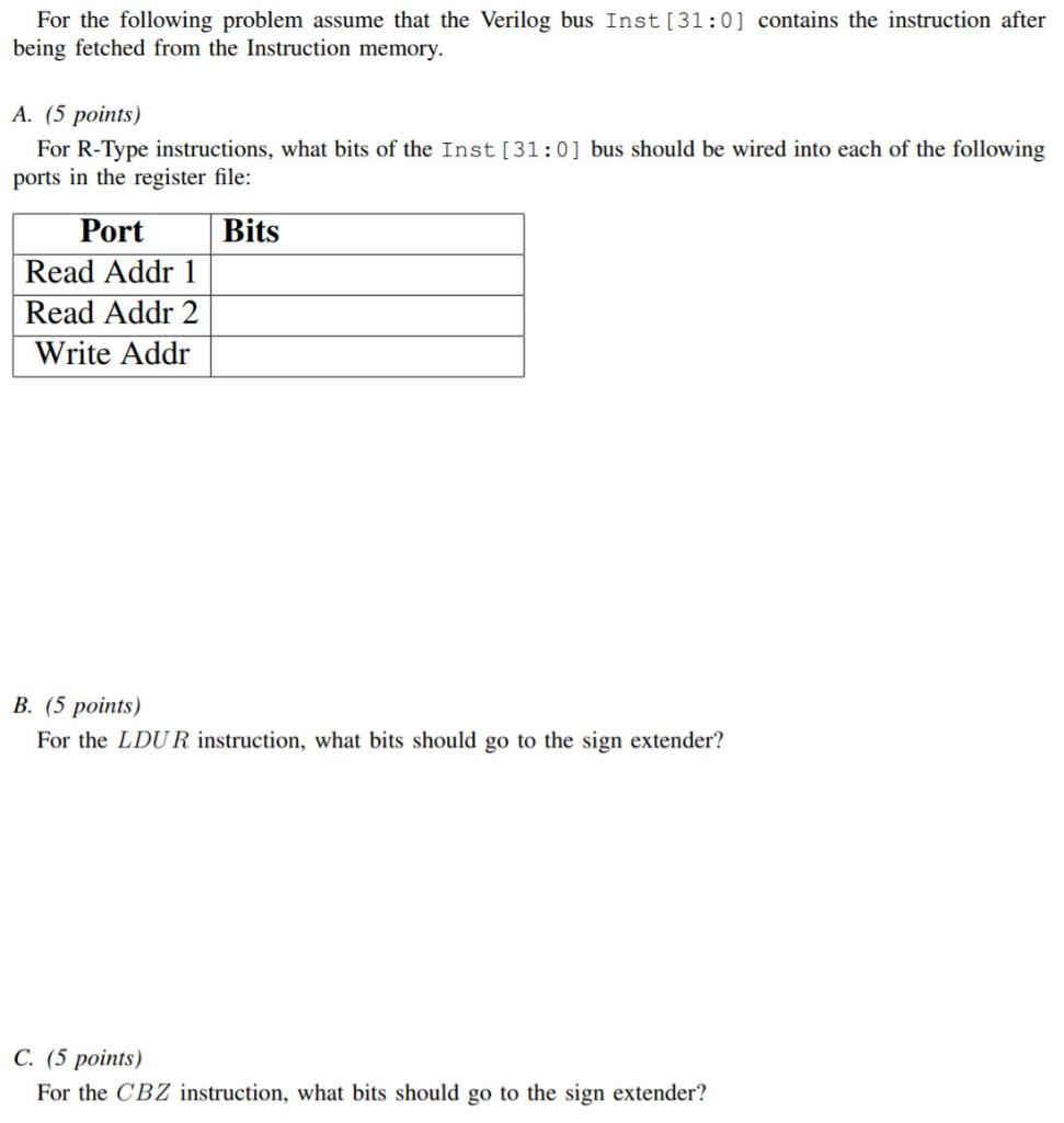 Solved For the following problem assume that the Verilog bus | Chegg.com