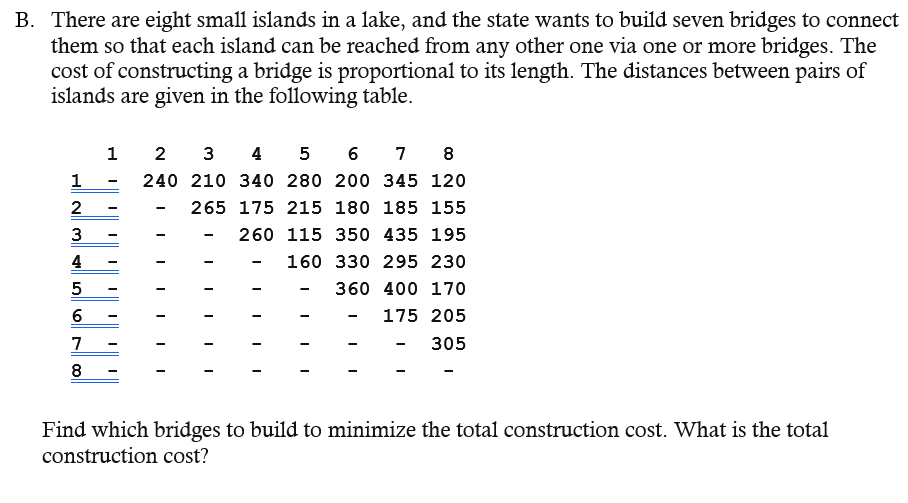 Solved B. There are eight small islands in a lake, and the | Chegg.com