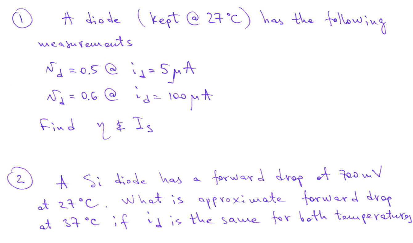 Solved A diode (kept @ 27 °C) has the following measurem | Chegg.com