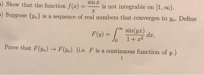 Solved ) show that the function f(x) = _ is not integrable | Chegg.com