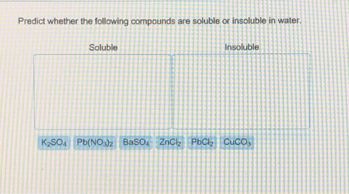 Solved Predict whether the following compounds are soluble | Chegg.com
