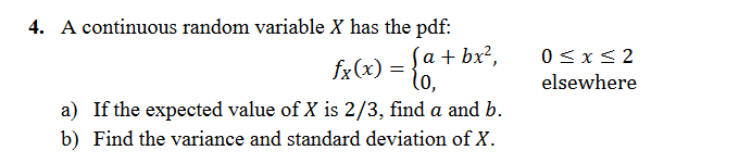 Solved A continuous random variable x ﻿has the | Chegg.com