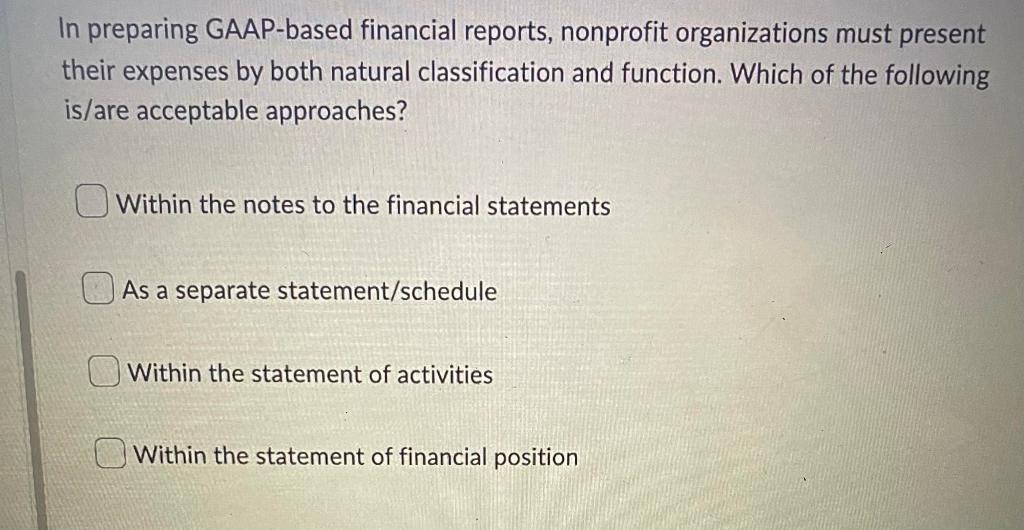 Solved In preparing GAAP-based financial reports, nonprofit | Chegg.com