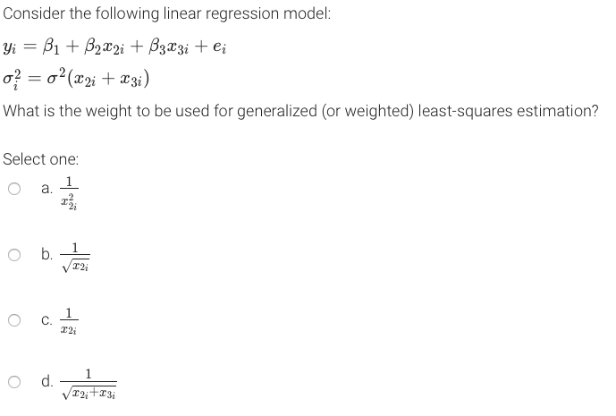 Solved Consider the following linear regression model: Yi = | Chegg.com