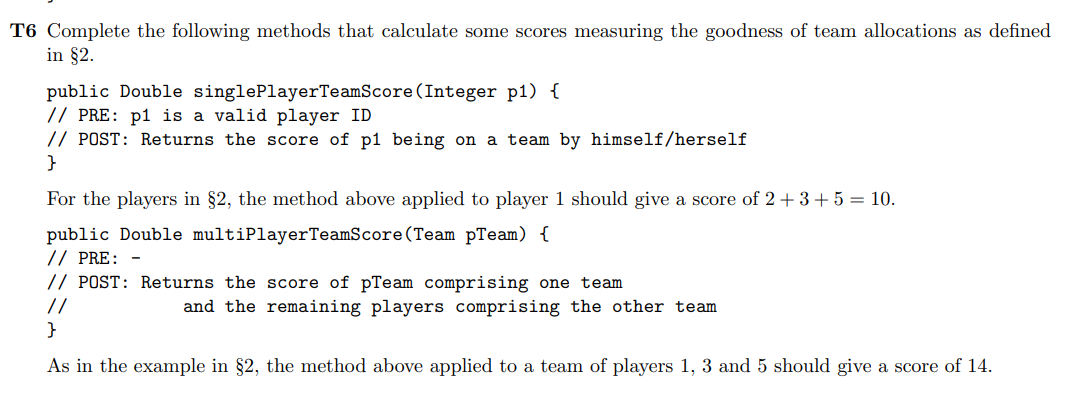 Solved T6 Complete the following methods that calculate some | Chegg.com