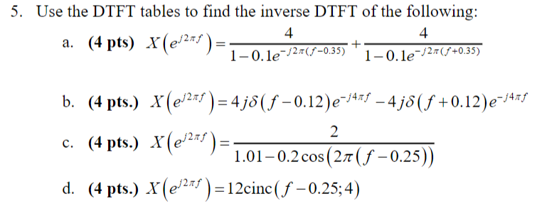 Solved Use the DTFT tables to find the inverse DTFT of the | Chegg.com