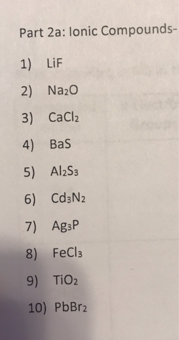 Solved Part 2a: lonic Compounds- 1) LiF 2) Na20 3) CaCl2 4) | Chegg.com